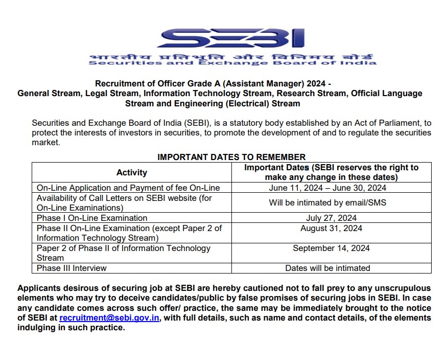 SEBI Grade A Official Notification 2024 out check now